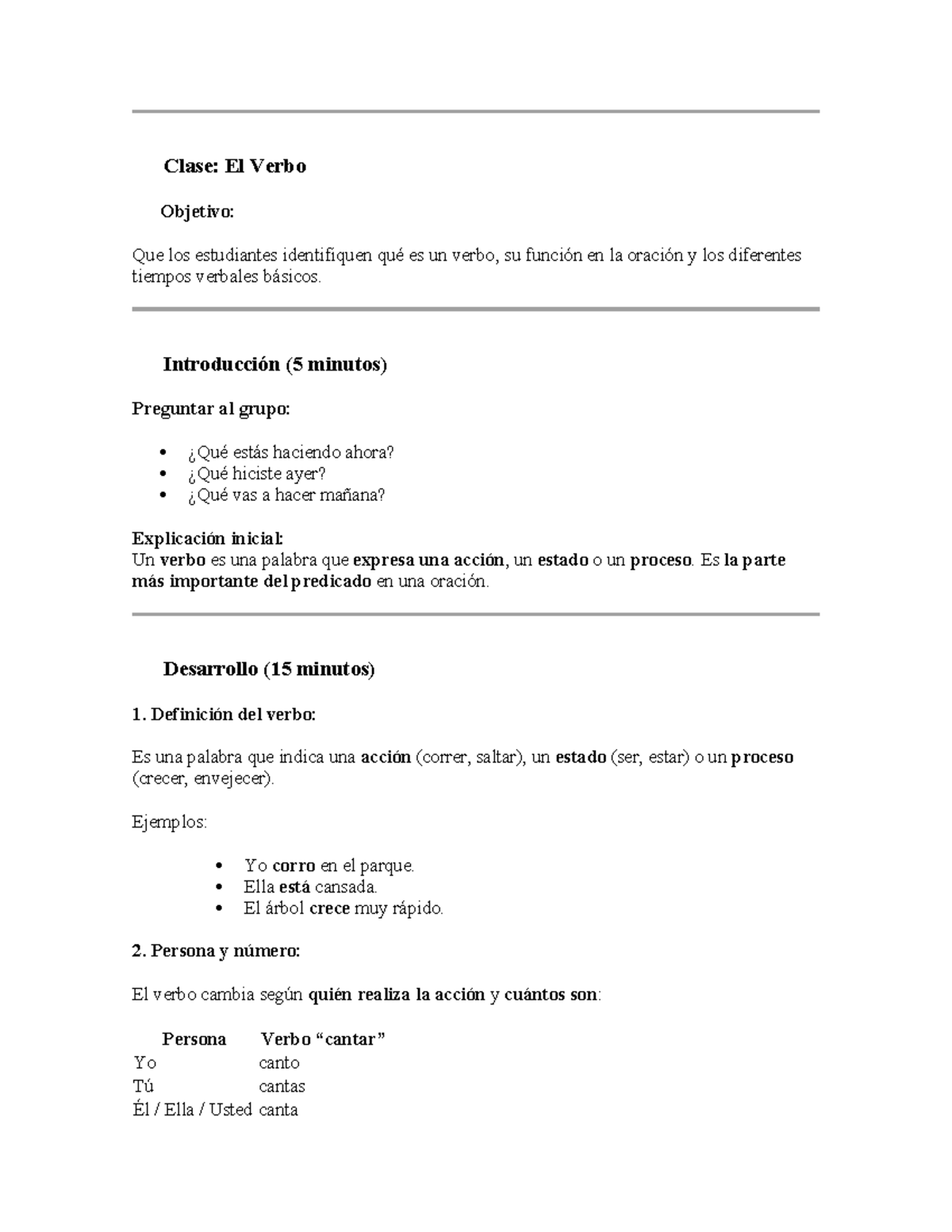 Clase: El Verbo y sus Tiempos Verbales Básicos - Studocu