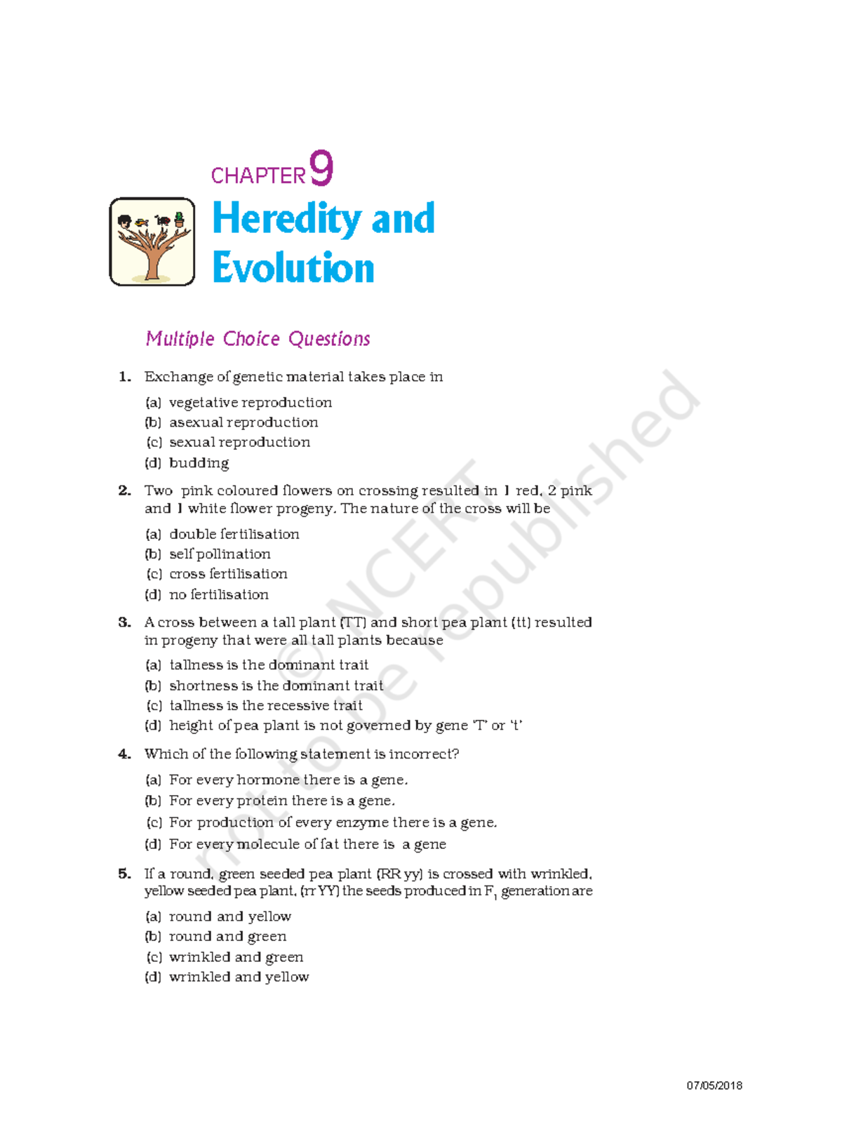 CHAPTER 9: Heredity and Evolution MCQs and Short Answers - Studocu