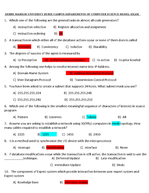 Bonga U Model-exam - model questions for computer science exit exam - 4th Year Computer Science ...