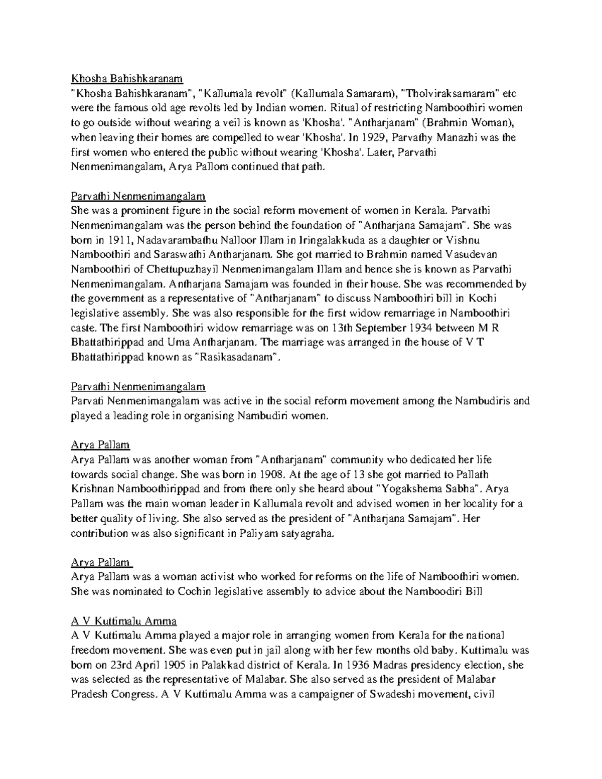 Psc - Essay Notes on Revolutionary Women Leaders in Kerala - Studocu