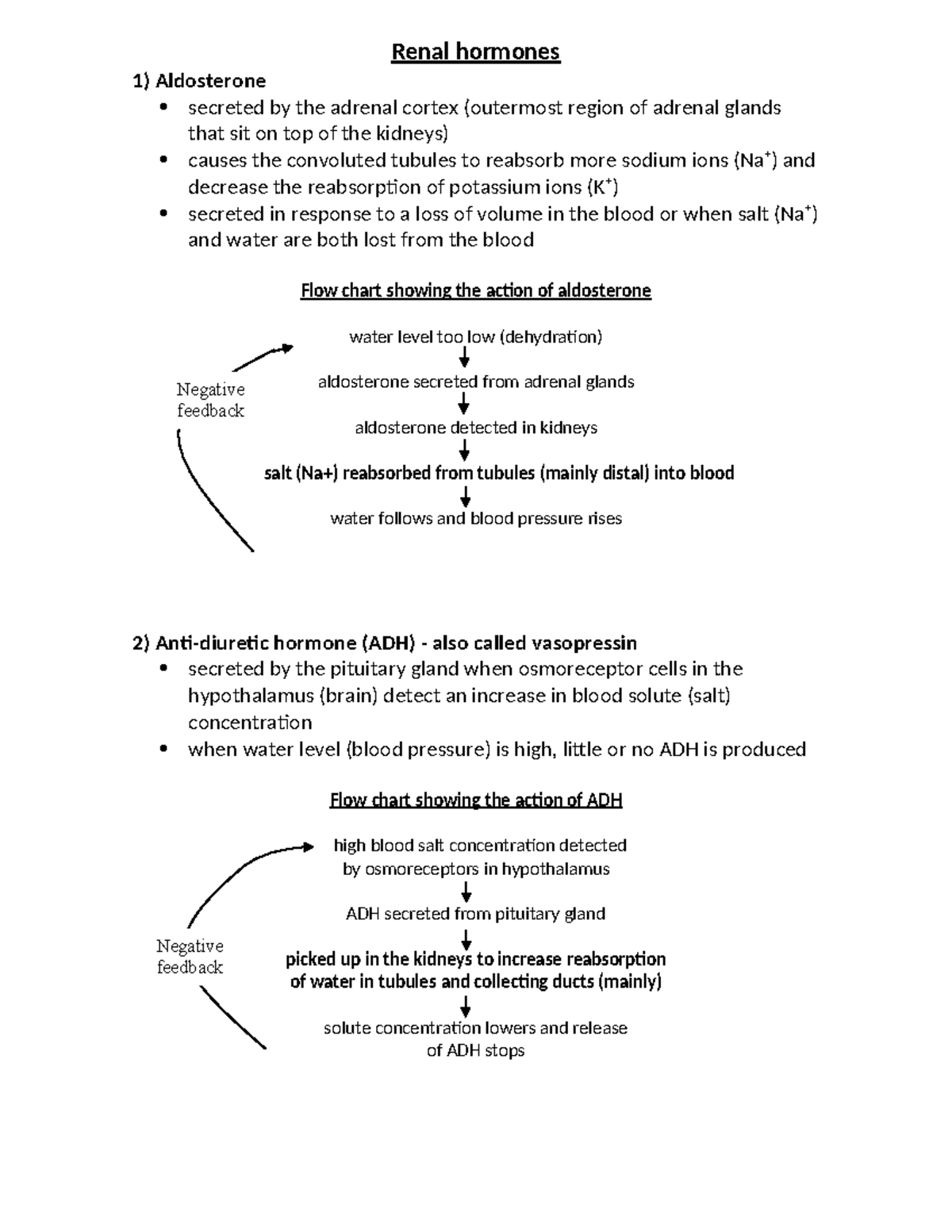Renal Hormones Aldosterone Adh Mechanisms Lecture Notes Studocu