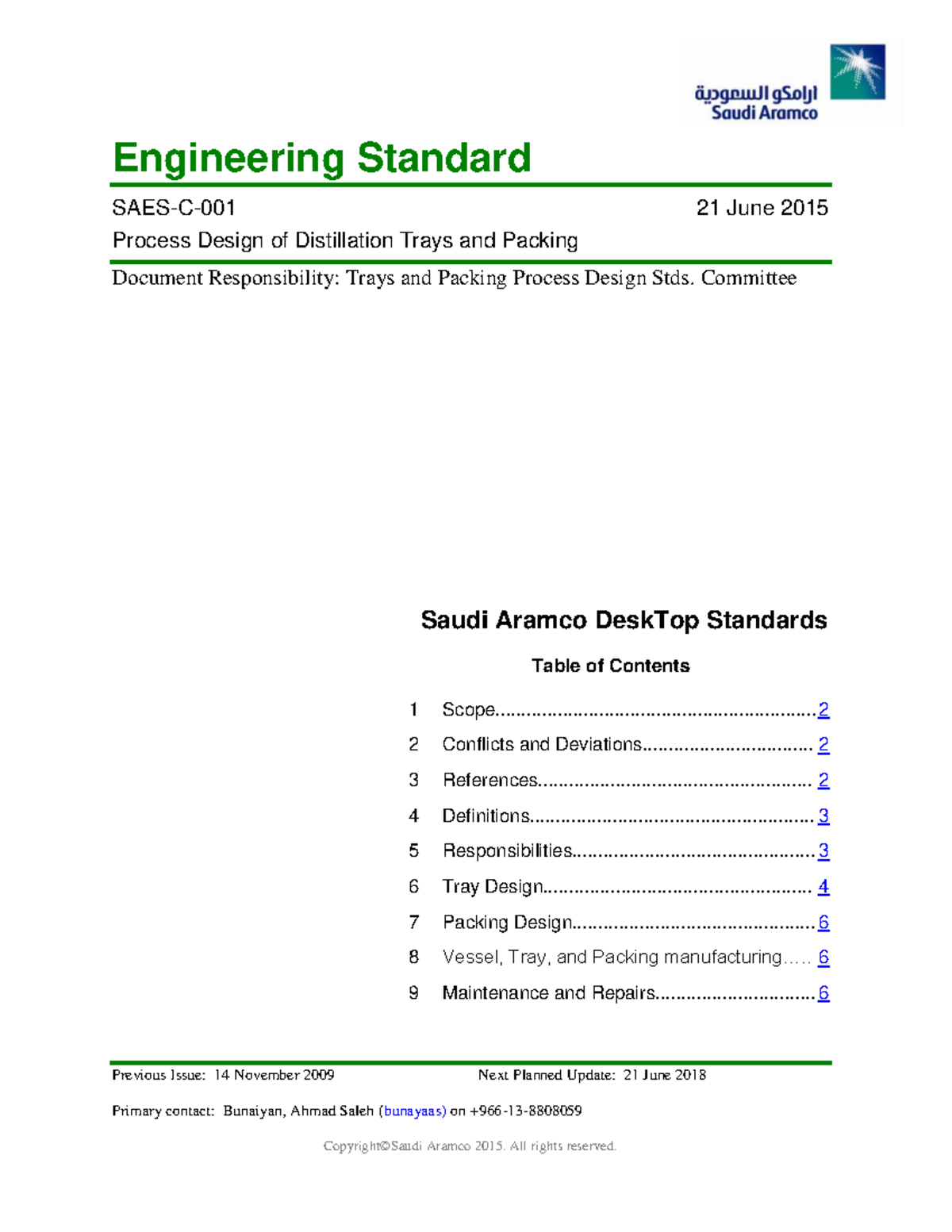 SAES-C-001: Engineering Standards for Distillation Trays & Packing ...