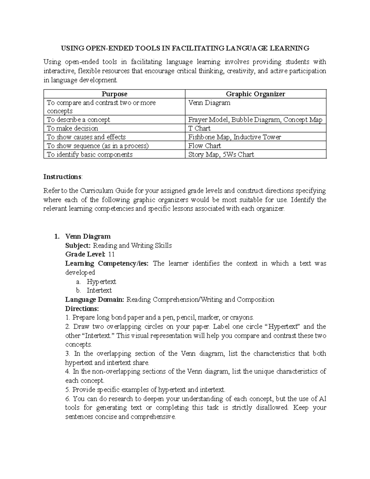 Task 1 - Using Open-Ended Tools for Language Learning (Grade 11) - Studocu
