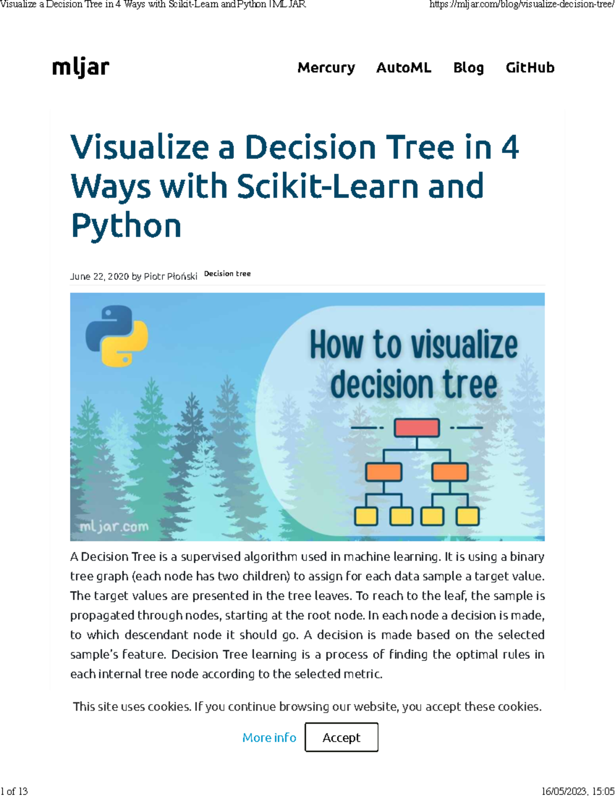 Visualize a Decision Tree in 4 Ways with Scikit-Learn and Python Mljar - Visualize a Decision ...