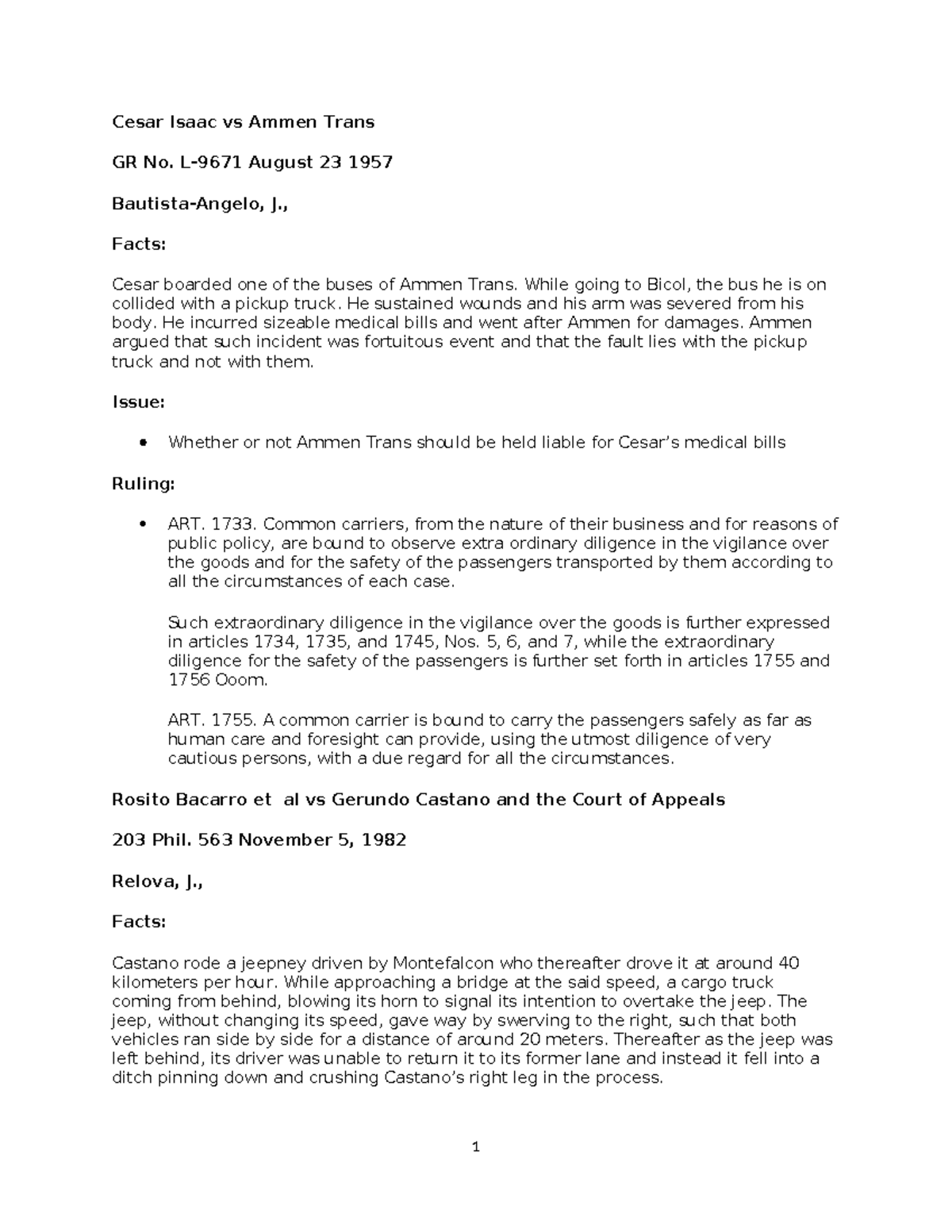 Safety of Passengers: Transportation Law Cases (Case Study) - Studocu