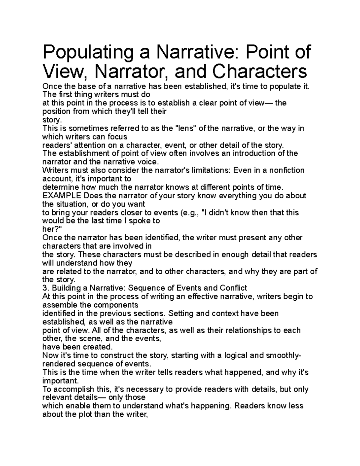 Populating a Narrative Point of View, Narrator, and Characters - The ...