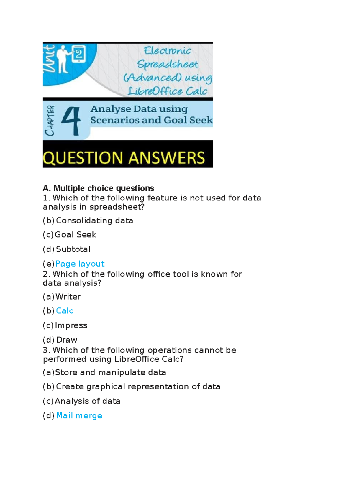 785024926 Class X Unit 2: Multiple Choice Questions & Answers - Studocu