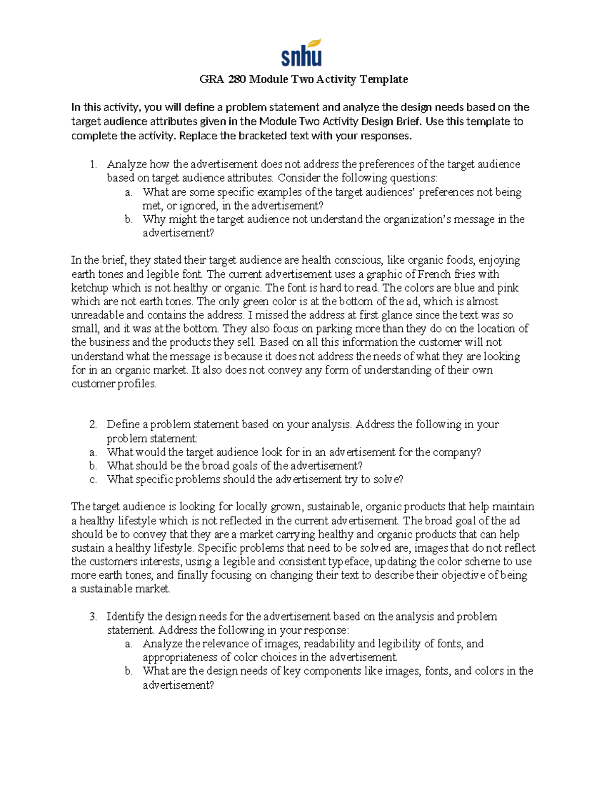 GRA-280 Module Two Activity Template: Analyzing Target Audience Needs ...