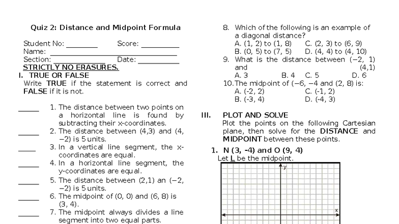 Quiz 2: Distance and Midpoint Formula Q2 - Studocu