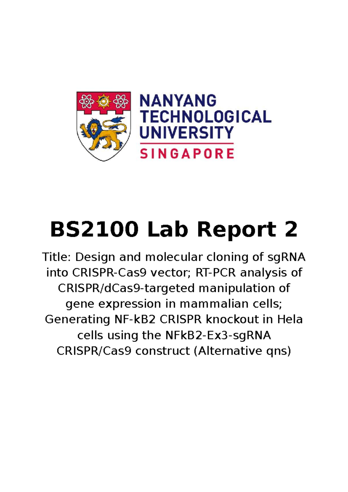 BS2100 Lab Report 2: CRISPR Knockout Design & Gene Expression in HeLa ...