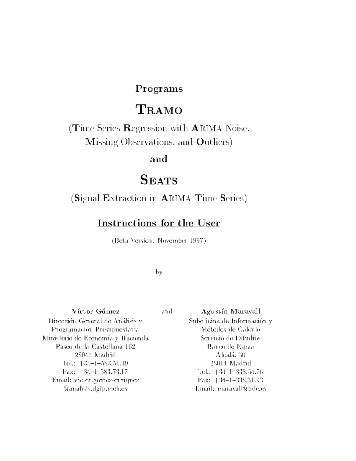 User Manual for TRAMO and SEATS Programs (Beta Version 1997) - Studocu