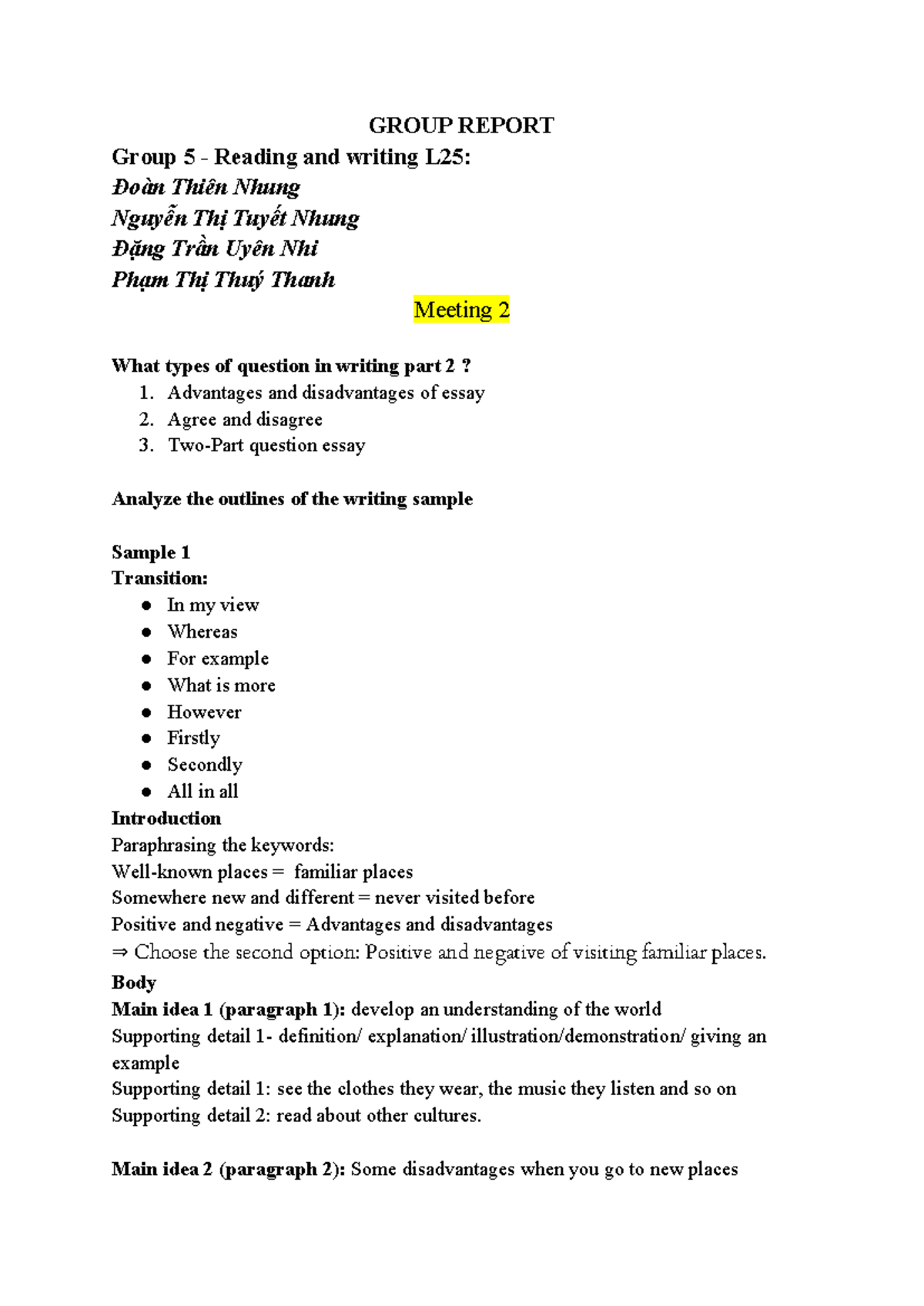 Wednesday Group 5 report UNIT 7 - GROUP REPORT Group 5 - Reading and ...
