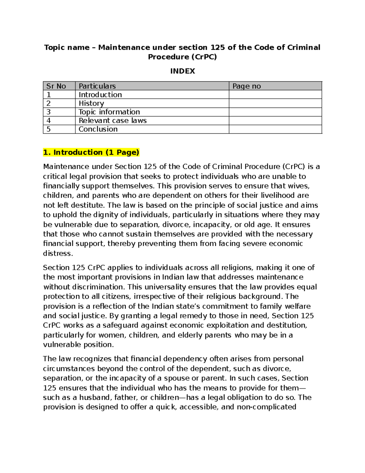 Assignment - Overview of Maintenance under Section 125 CrPC - Studocu