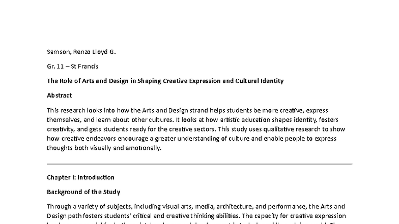 Gr. 11 Arts & Design: The Impact on Creativity & Cultural Identity ...