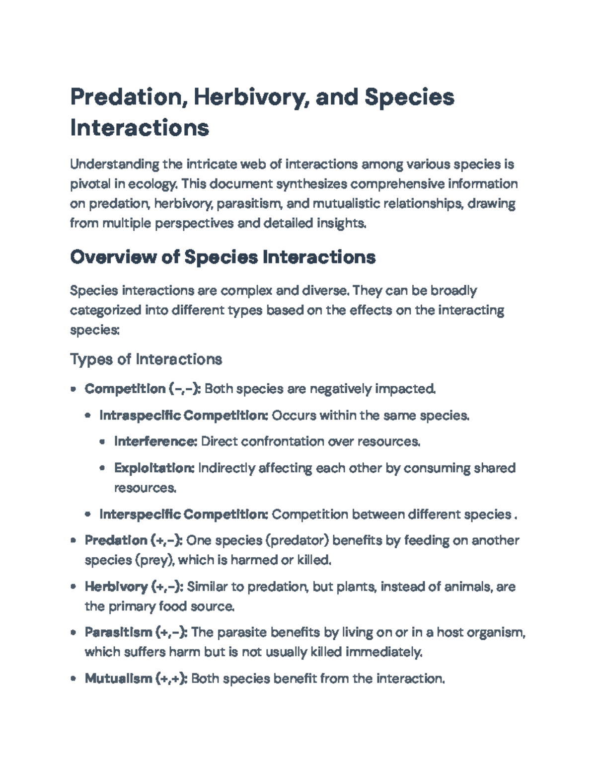 Species Interactions Overview: Predation, Herbivory, and Mutualism ...