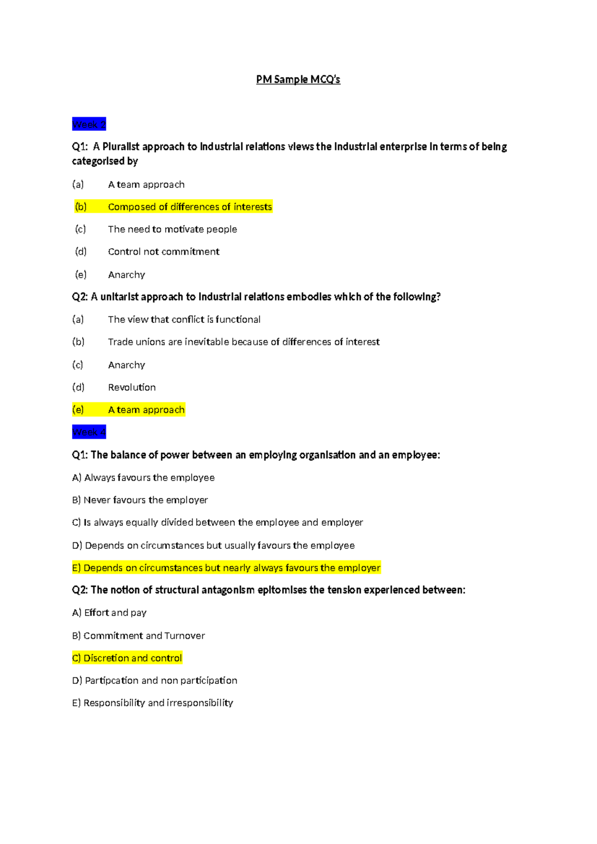 PM Sample Q's - PM Sample MCQ’s Week 2 Q1: A Pluralist approach to ...