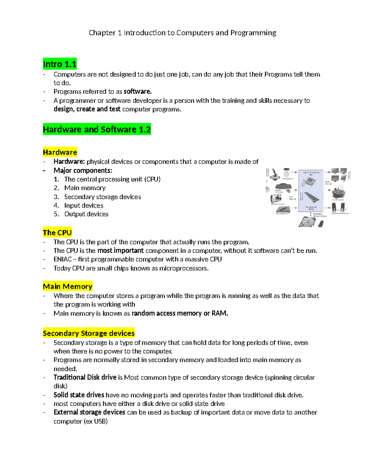 Chapter 1: Intro to Computers & Programming (COMP101) - Studocu