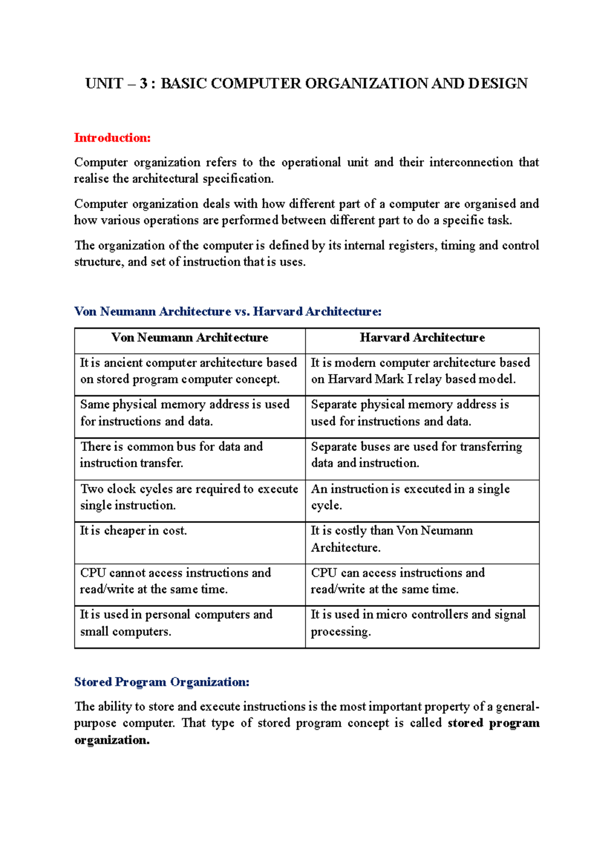 UNIT 3: BASIC COMPUTER ORGANIZATION AND DESIGN - Key Concepts and ...