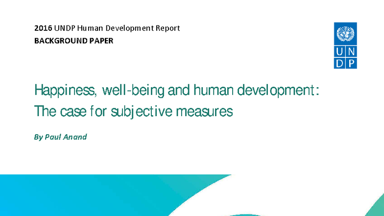 2016 UNDP Human Development Report: Happiness & Human Development ...