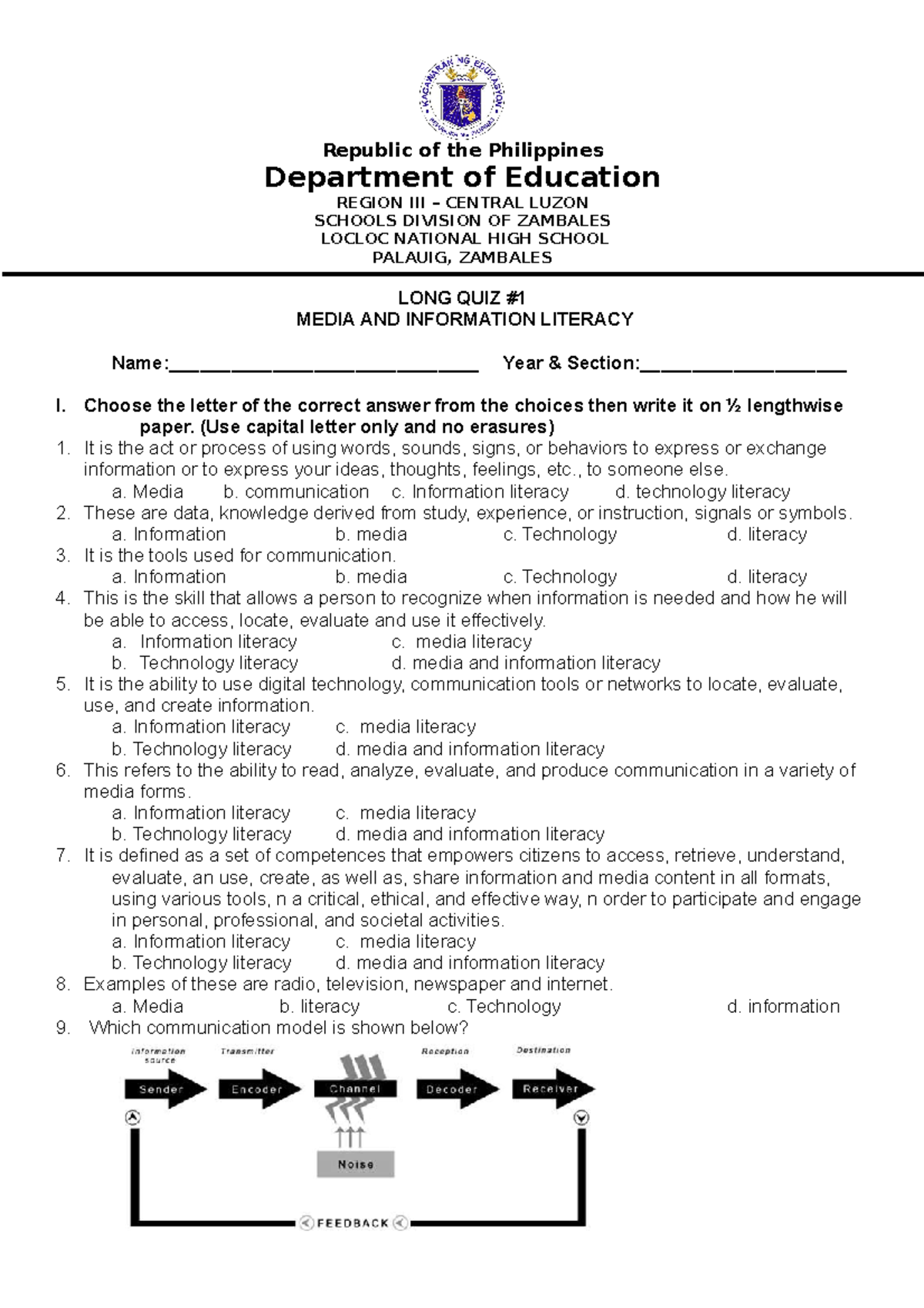 MIL Long Quiz 1 - Media and Information Literacy Questions & Answers ...