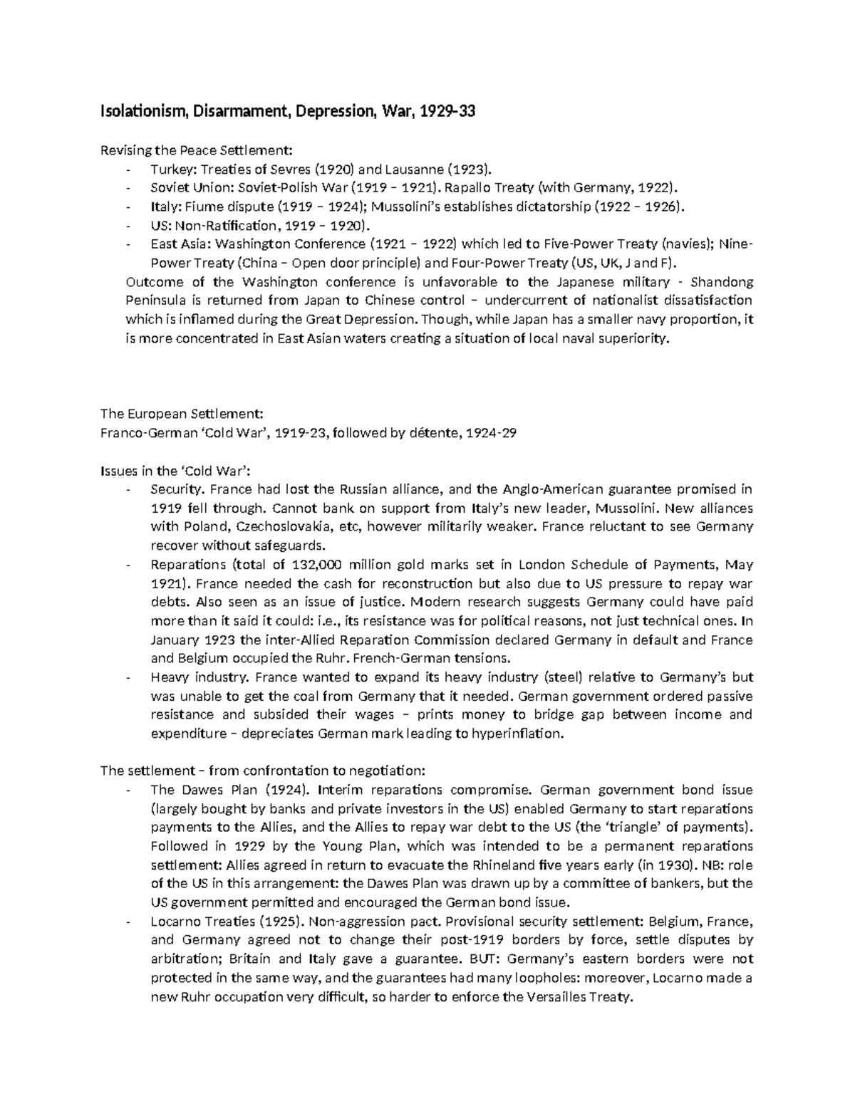 Great Depression - Practice notes - Isolationism, Disarmament ...