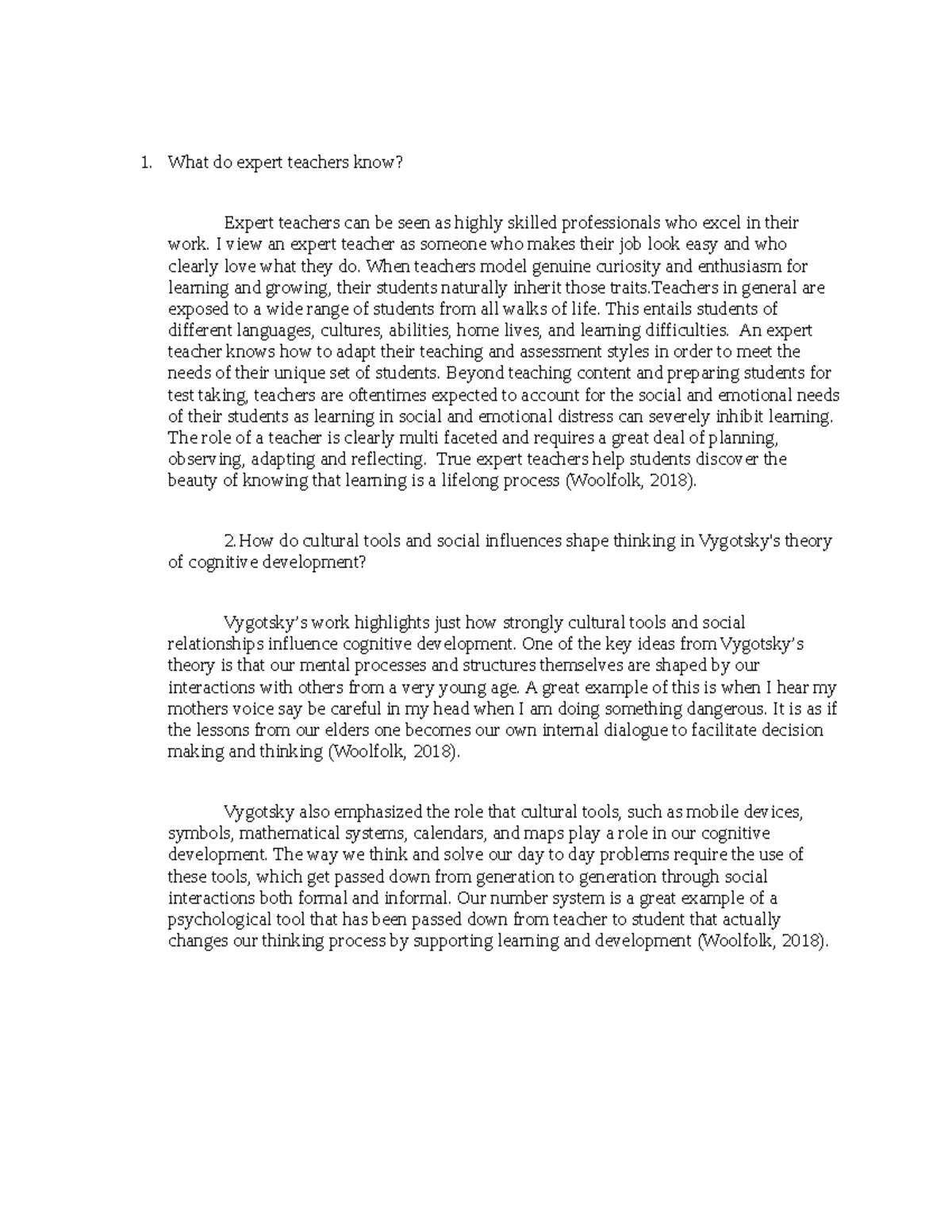 1-2 Short Paper Study Questions - Our textbook mentions that teachers ...
