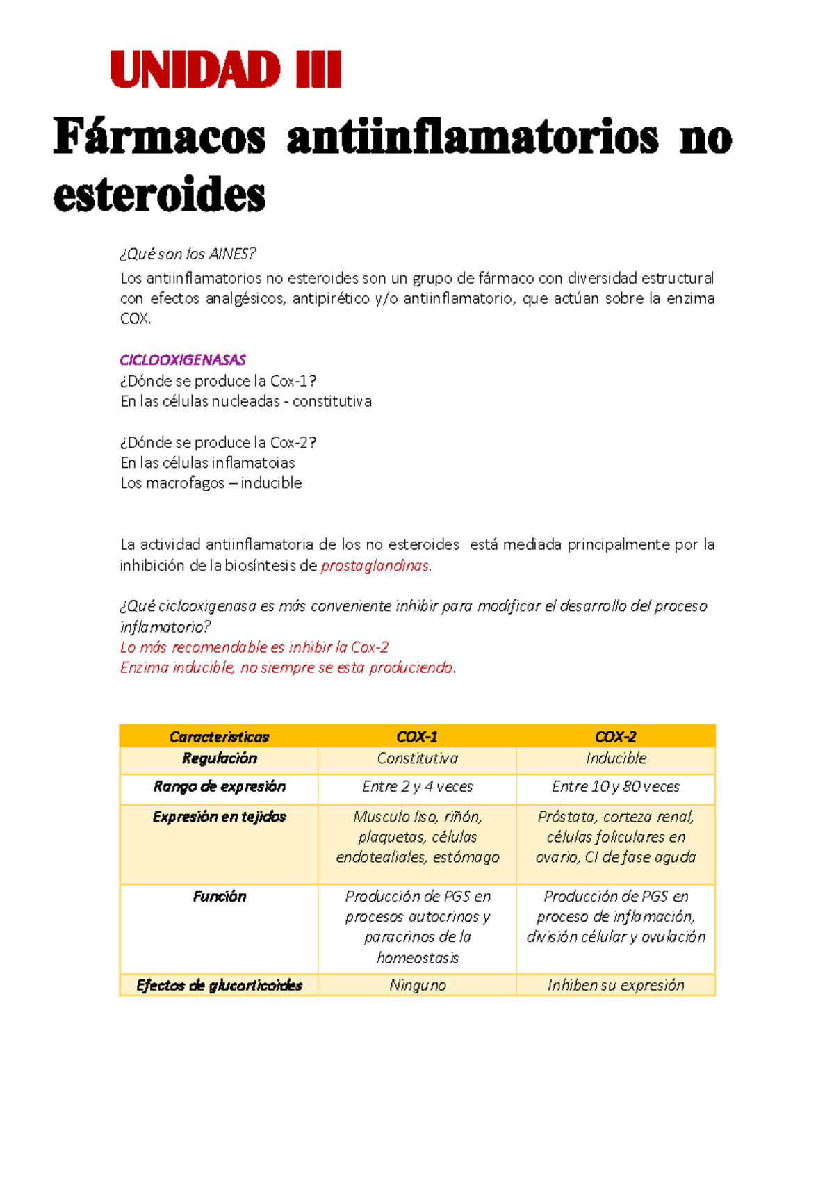 Notas de Farmacología U3: AINES y su Mecanismo de Acción - Studocu