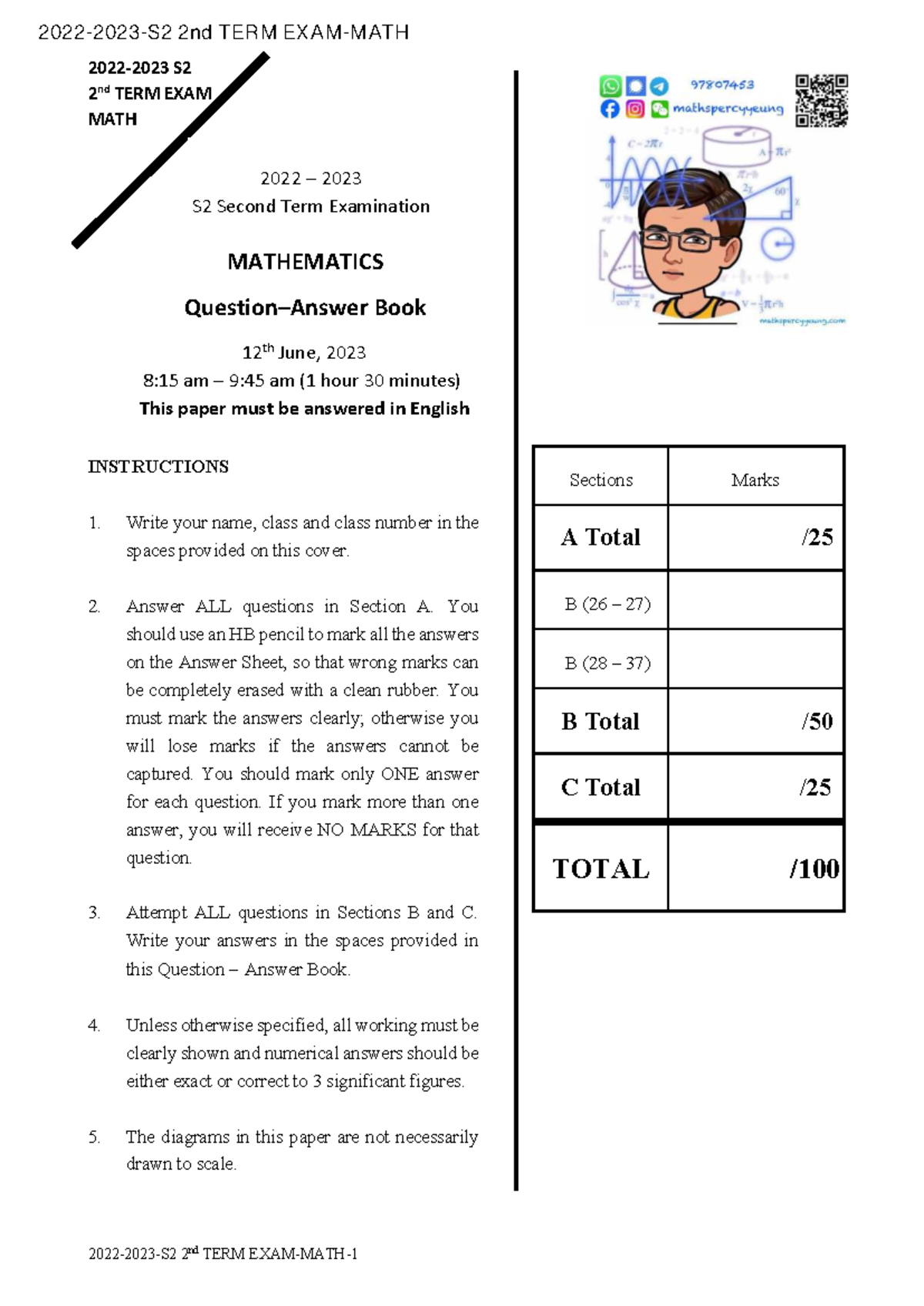 2022-2023-S2 2nd Term Exam Mathematics Questions and Answers - Studocu