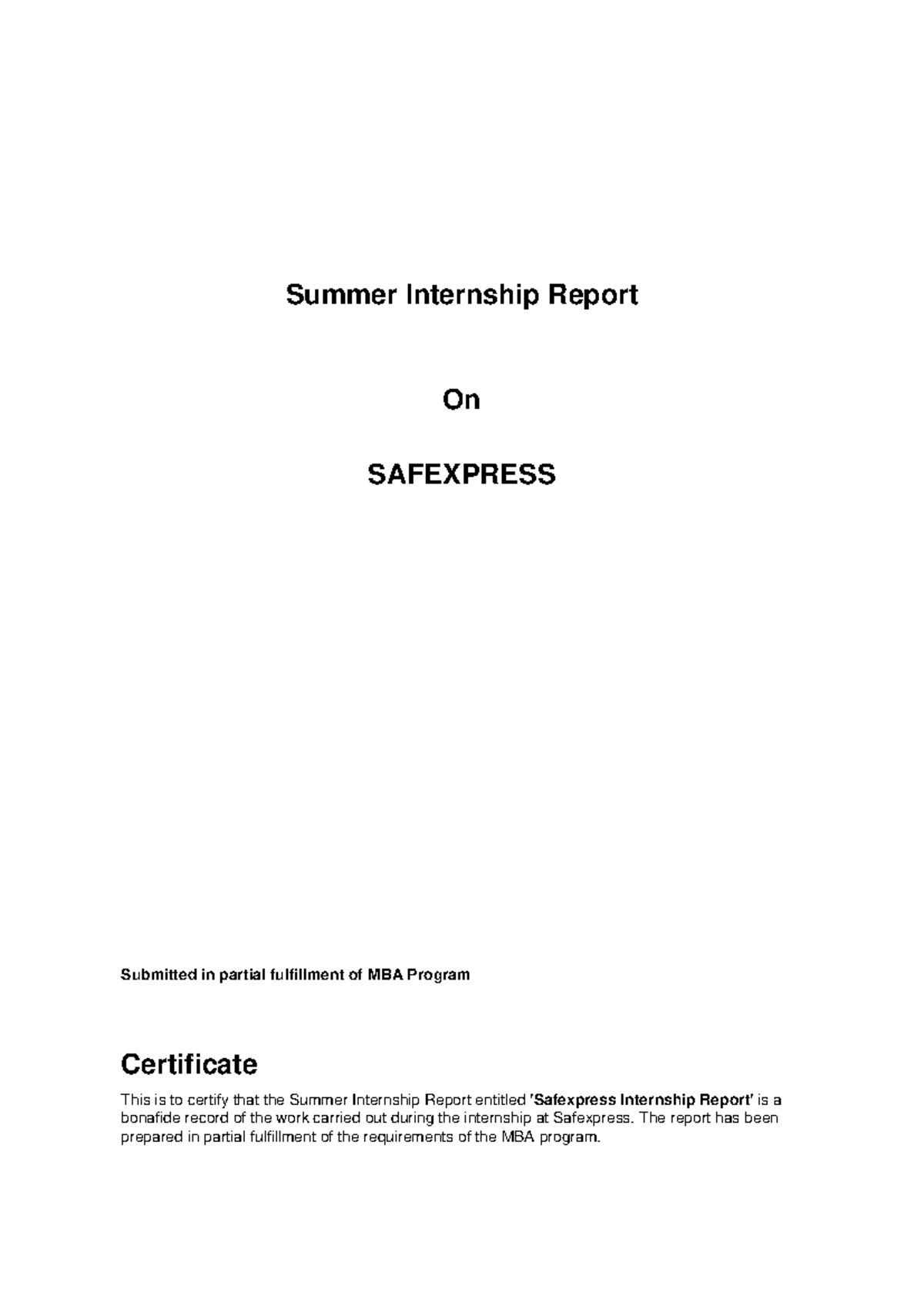 MBA Summer Internship Report on Safexpress - Studocu