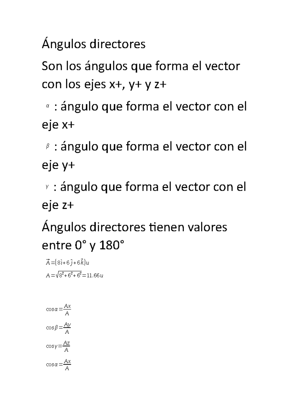 Ángulos Directores - Apuntes de Vectorial y Geometría 1 - Studocu