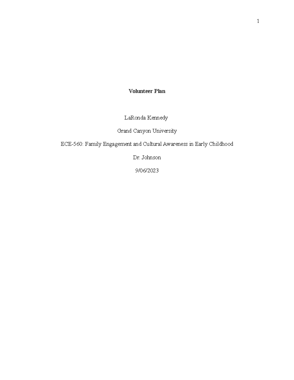 Volunteer Plan - work - Volunteer Plan LaRonda Kennedy Grand Canyon ...