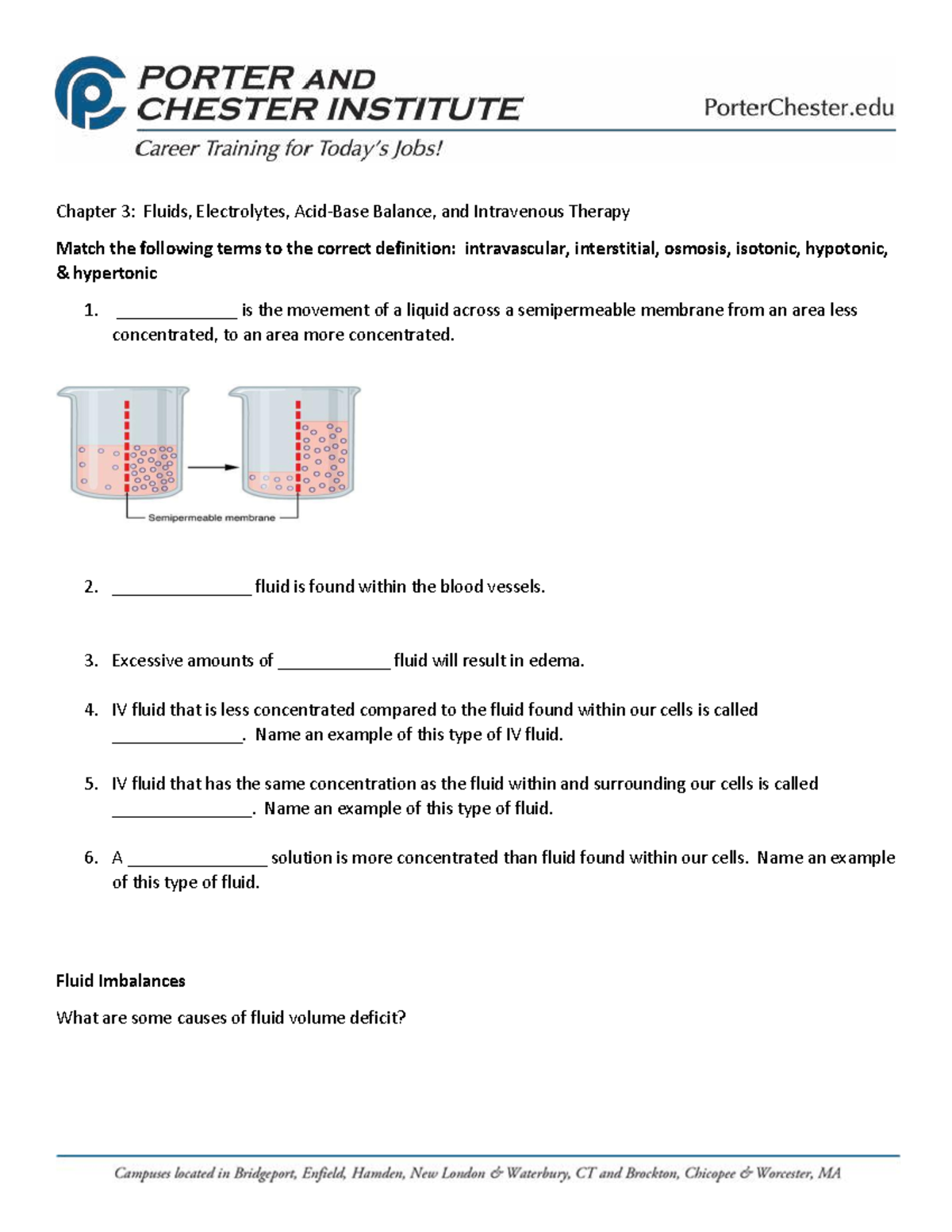 Chapter 3 Worksheet: Fluids, Electrolytes, and IV Therapy Q&A - Studocu