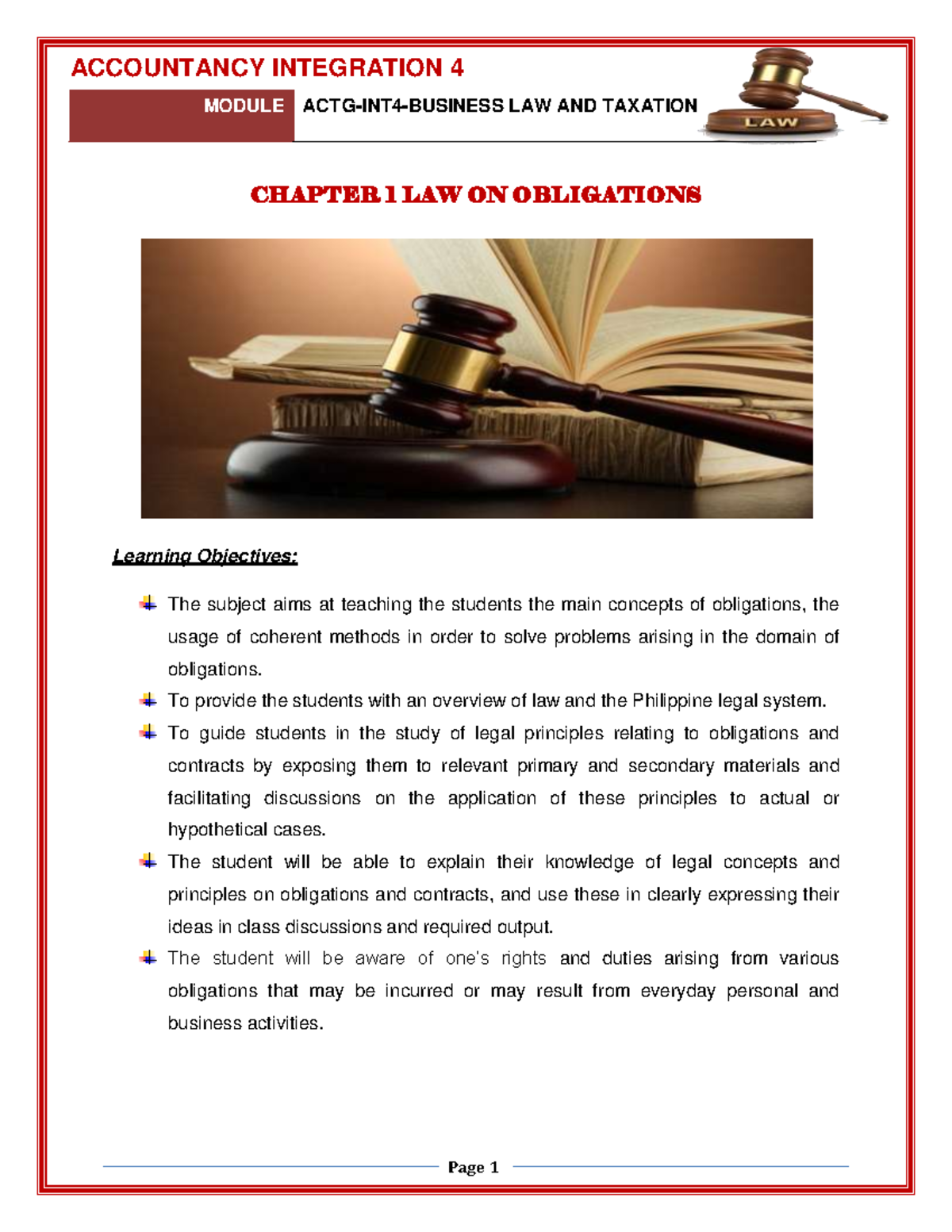 Chapter 1: Law on Obligations & Contracts (ACTG-INT4) - Studocu