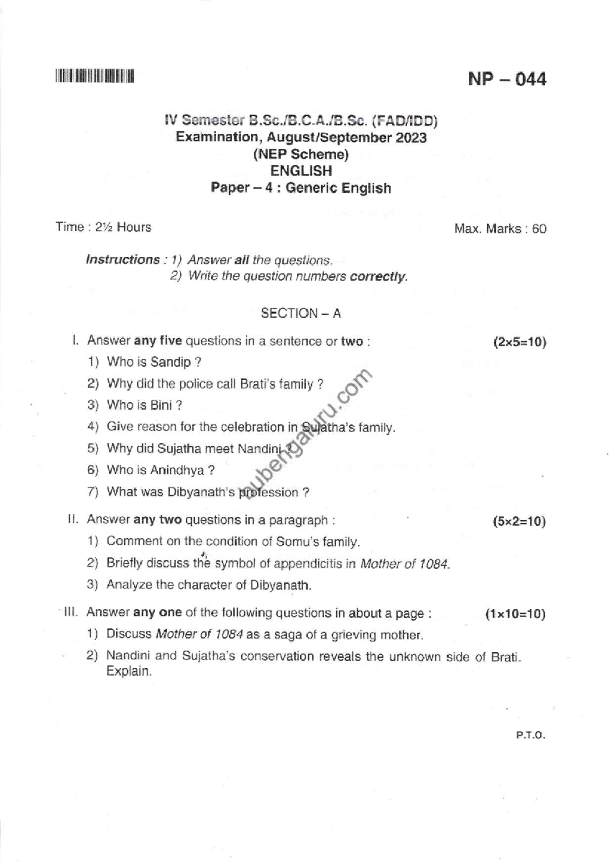 BCA 4th Sem Generic English Exam Paper 2023: Key Questions & Analysis ...