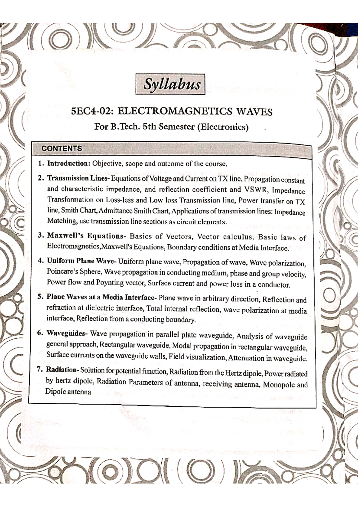 Electromagnetic Waves Syllabus for B.Tech 5th Sem (Electronics ...