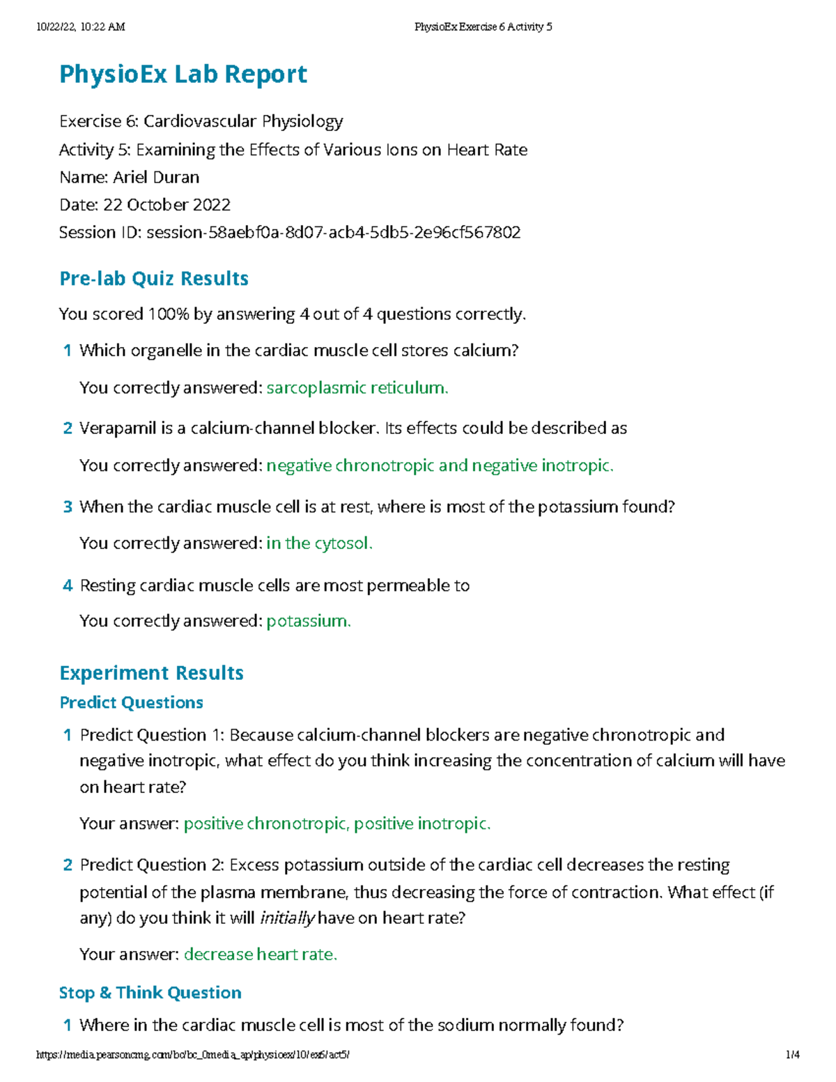 PhysioEx Exercise 6: Cardiovascular Physiology Activity 5 Report - Studocu
