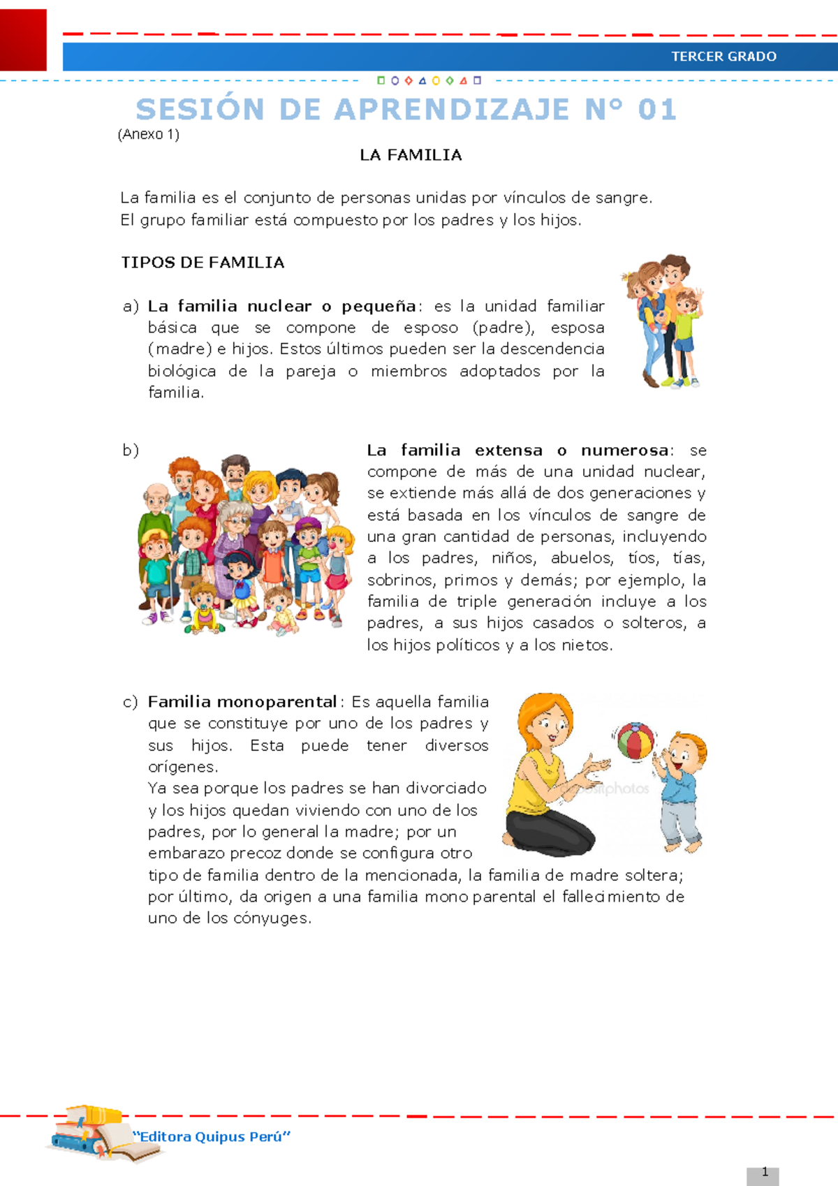 **SESIONES DE APRENDIZAJE N° 01-11: Temas de Familia y Aplicaciones ...