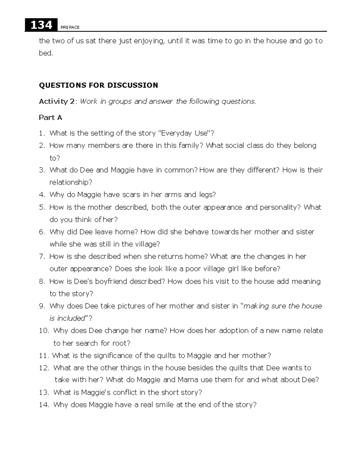 ENG 134: Discussion Questions for "Everyday Use" Analysis - Studocu