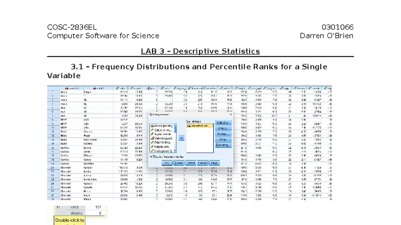 Lab 3 Darren O'Brien - lab on SPSS data analysis software - COSC-2836EL ...