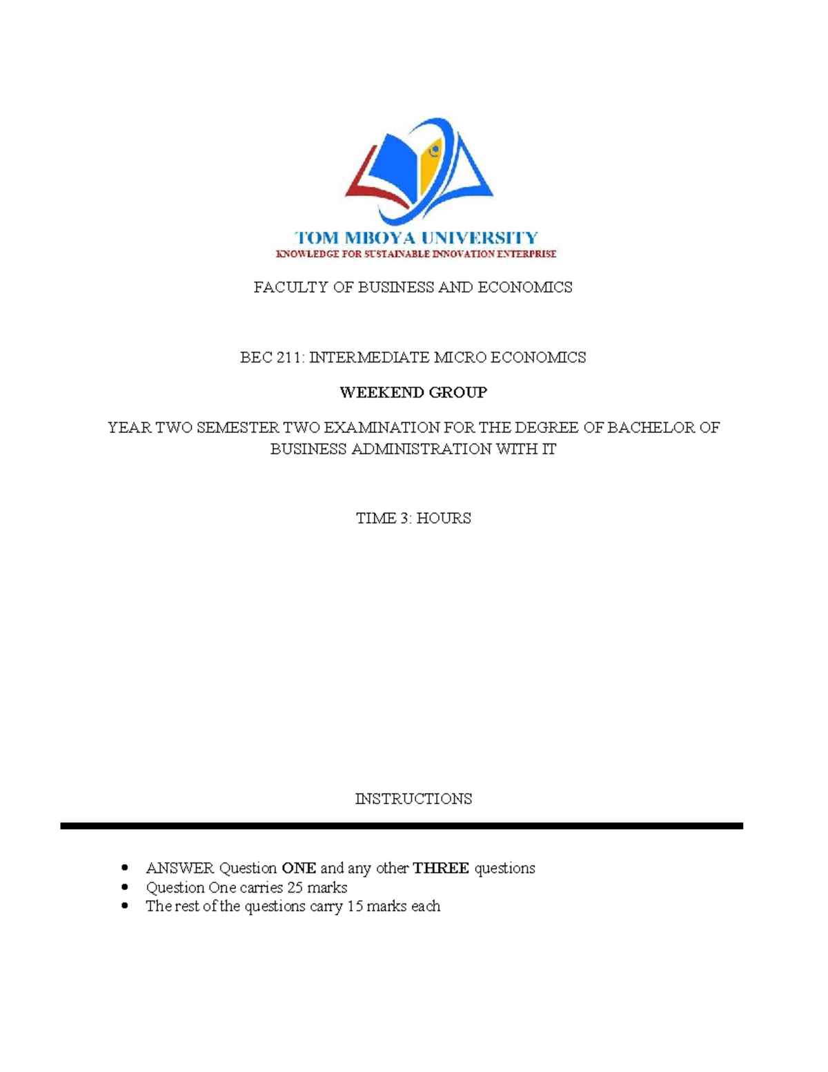 BEC 211: Intermediate Microeconomics Weekend Exam Notes - Studocu