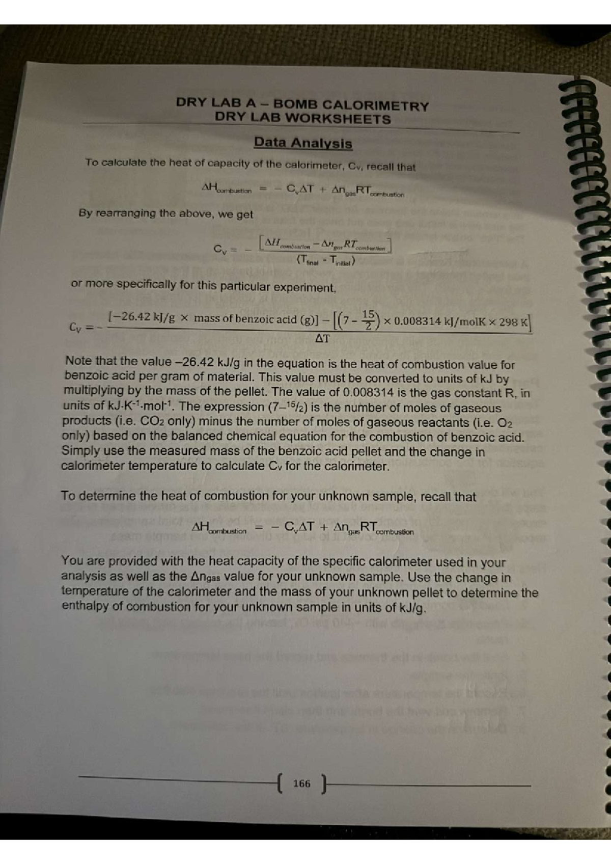 DRY LAB A - BOMB CALORIMETRY WORKSHEETS & DATA ANALYSIS - Studocu