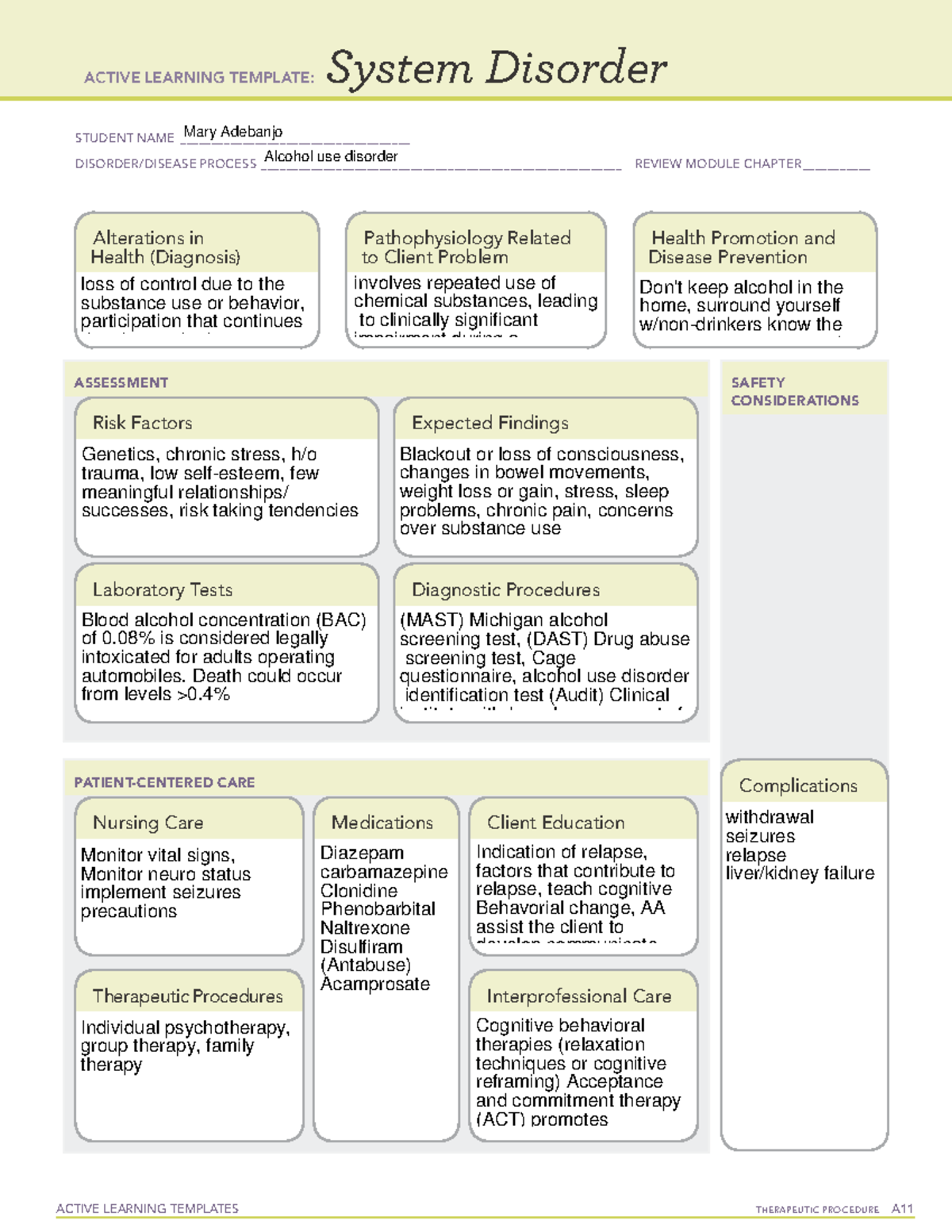ACTIVE LEARNING TEMPLATE: Alcohol Use Disorder Overview - Studocu