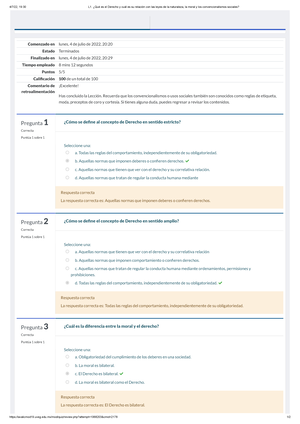 Examen UVEG bloque 1 introduccion al derecho - Examen 1 Pregunta 1 Correcta Puntúa 1 sobre 1 ...