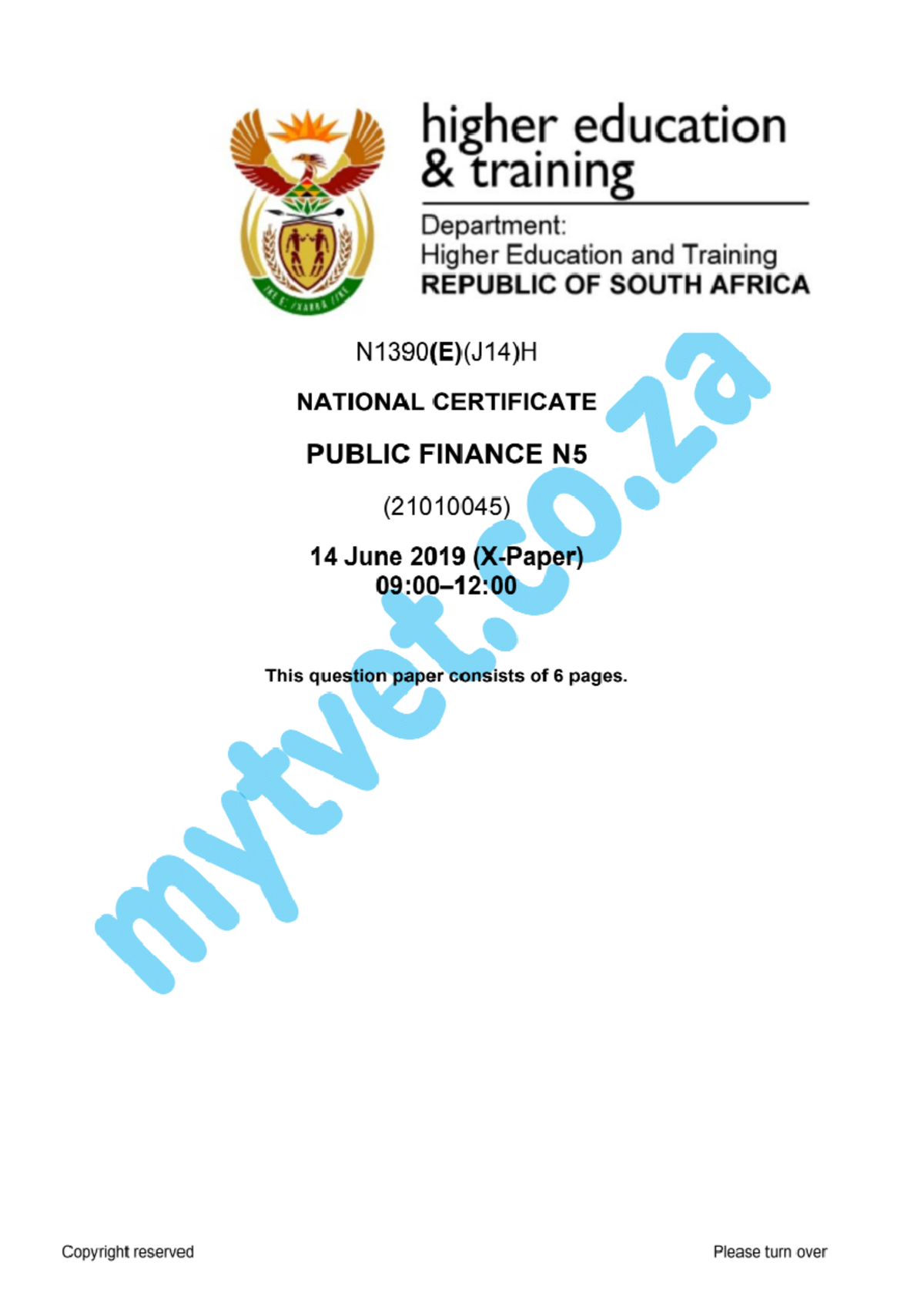 NATIONAL CERTIFICATE PUBLIC FINANCE N5: EXAM PAPER JUNE 2019 - Studocu