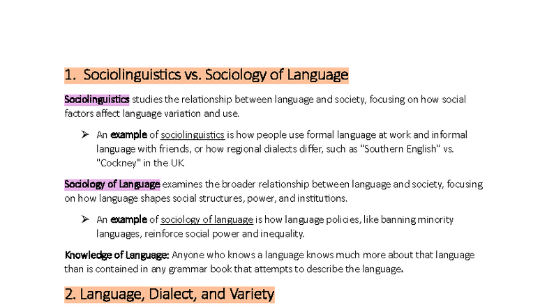 Sociolinguistics and Language in Society: An Overview (Course Code ...