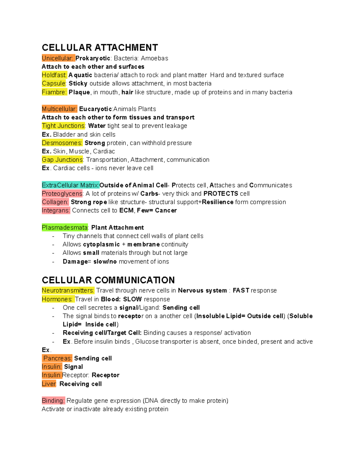 CELLULAR ATTACHMENT NOTES: Prokaryotic & Eukaryotic Mechanisms - Studocu