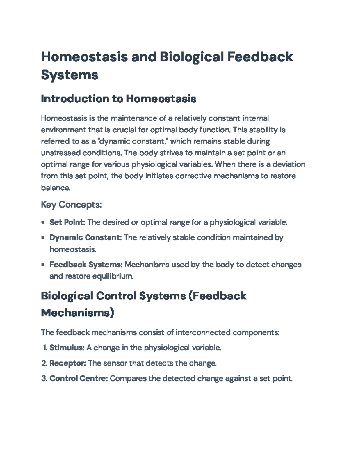 Homeostasis and Biological Feedback Mechanisms in Physiological ...
