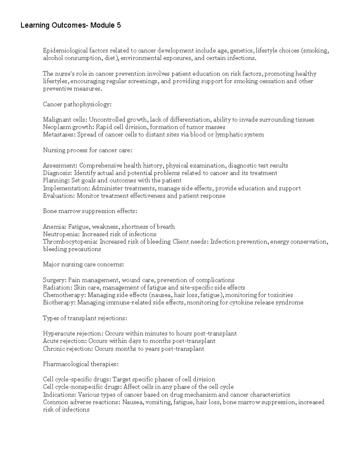 Nursing Management & Cancer Care: Module 5 Overview (Ch. 14, 16, 34 ...