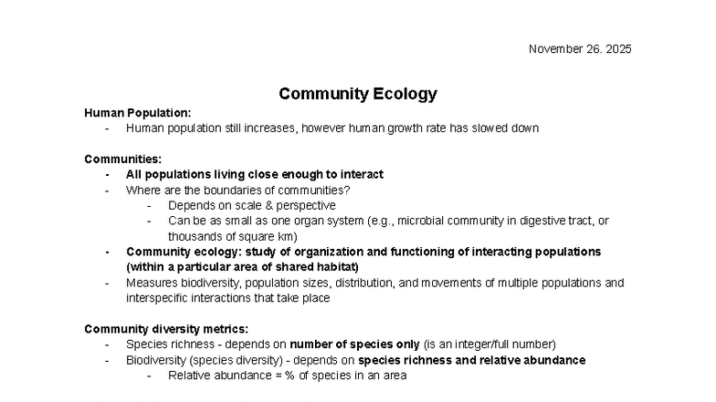 Community Ecology: Human Population & Interactions (Course Code: idk ...