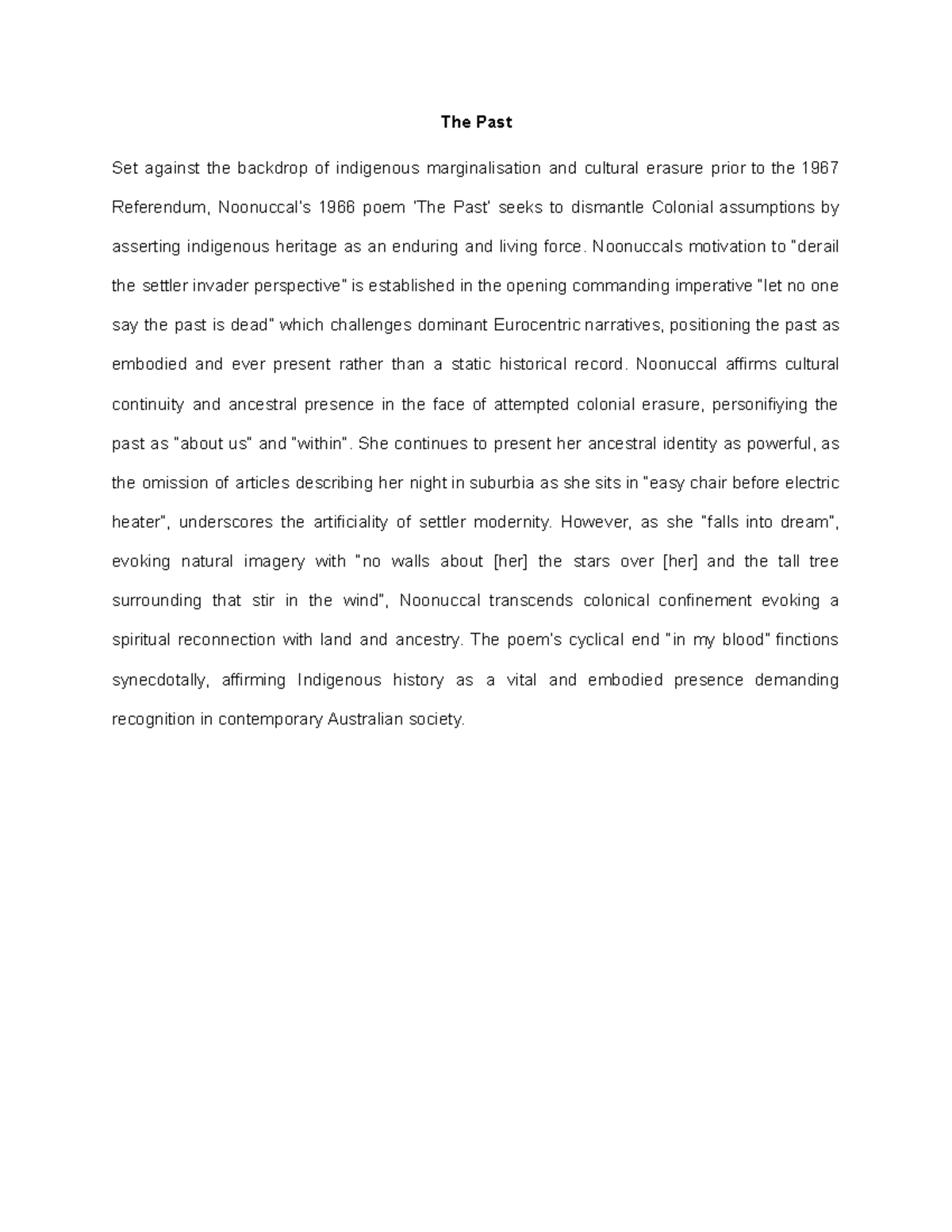 English HSC - Analysis of Oodgeroo Noonuccal's Poetry - Studocu